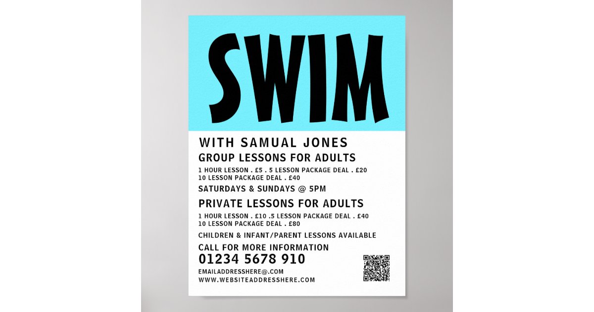 Modern Bold, Swimming Lesson Advertising Poster | Zazzle