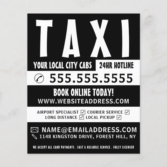 Modern Bold, Taxi Cab Firm with Price List Flyer | Zazzle