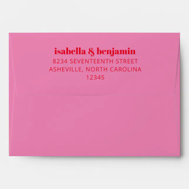 Modern Bold Typography Bright Pink and Red Wedding Envelope | Zazzle