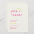 modern Bold Wavy funky Chartreuse & pink Wedding Invitation | Zazzle