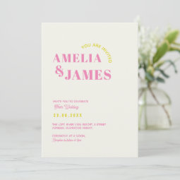 modern Bold Wavy funky Chartreuse & pink Wedding Invitation | Zazzle
