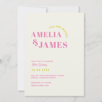 modern Bold Wavy funky Chartreuse & pink Wedding Invitation | Zazzle