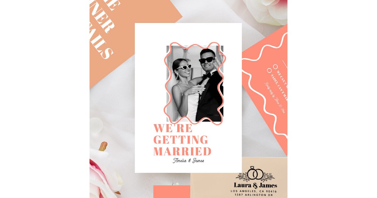 modern Bold Wavy funky Peach Wedding Invitation | Zazzle