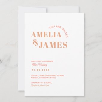 modern Bold Wavy funky Peach Wedding Invitation | Zazzle