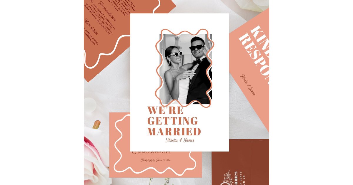 modern Bold Wavy funky Terracotta Wedding Invitation | Zazzle