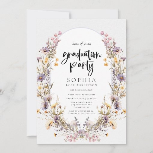 Modern Bold Wildflowers Garden Graduation Party Invitation | Zazzle