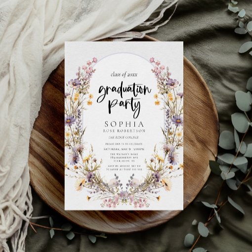 Modern Bold Wildflowers Garden Graduation Party Invitation | Zazzle