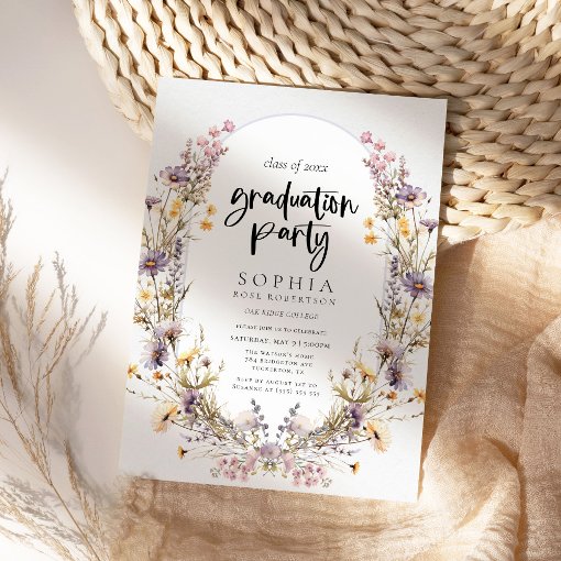 Modern Bold Wildflowers Garden Graduation Party Invitation | Zazzle