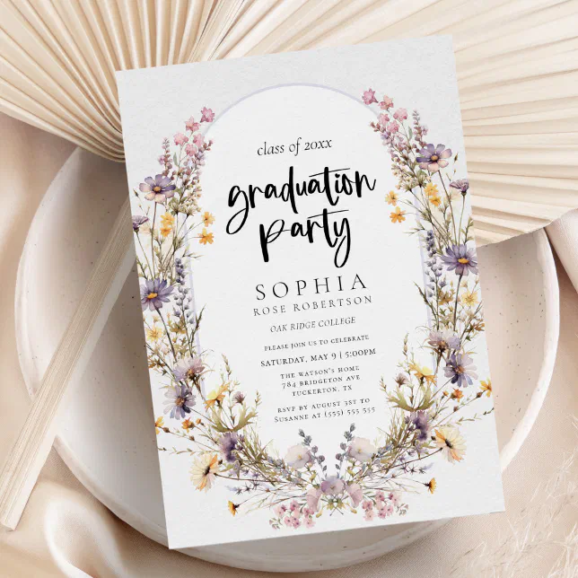 Modern Bold Wildflowers Garden Graduation Party Invitation | Zazzle