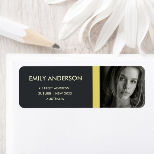 MODERN BOLD YELLOW BLACK PERSONAL PHOTO ADDRESS LABEL | Zazzle