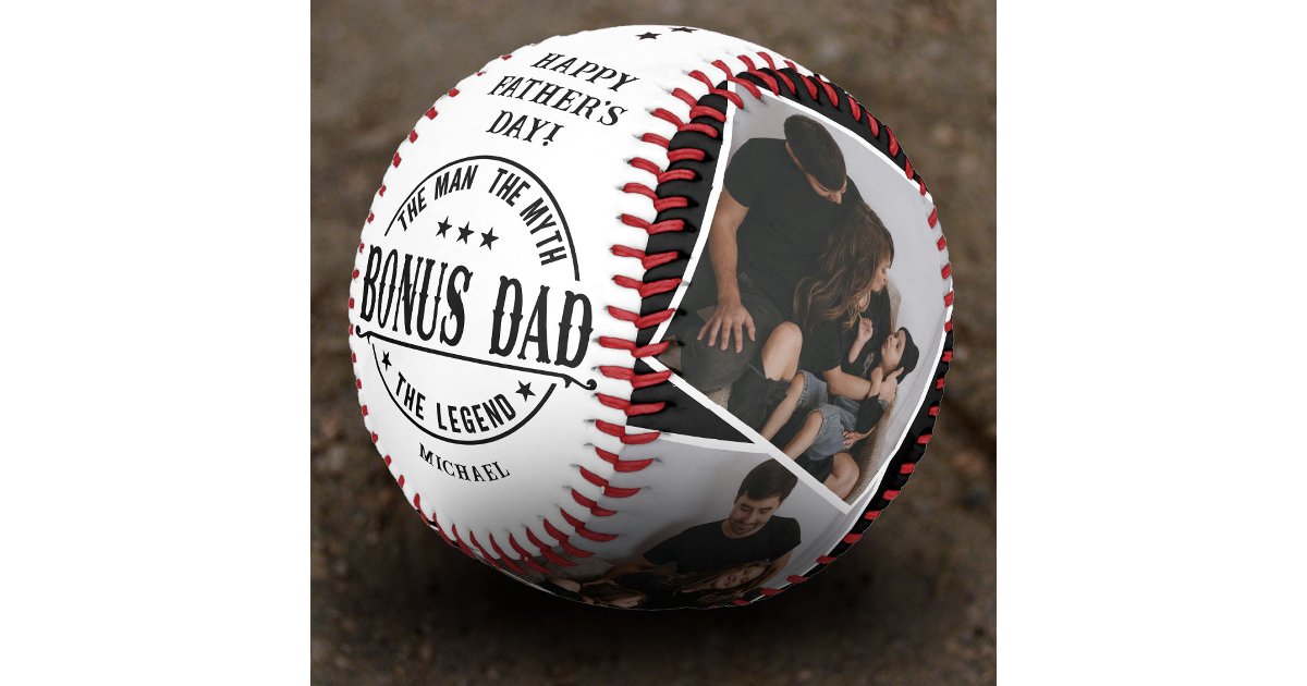 Modern Bonus Dad Quote & 4x Photo Baseball | Zazzle