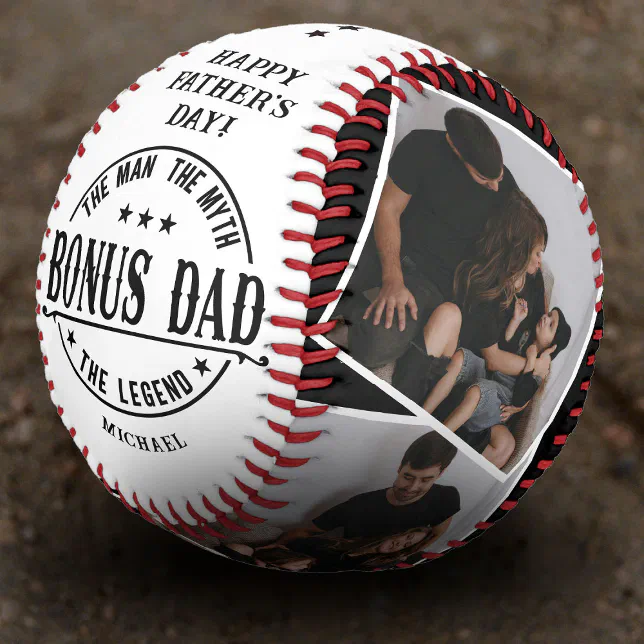 Modern Bonus Dad Quote & 4x Photo Baseball | Zazzle
