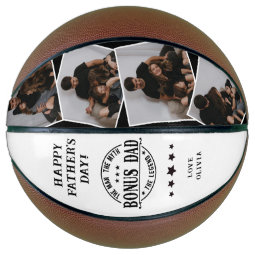 Modern Bonus Dad Quote & 4x Photo Basketball | Zazzle
