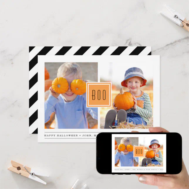 Modern Boo | Two Photo Halloween Card | Zazzle