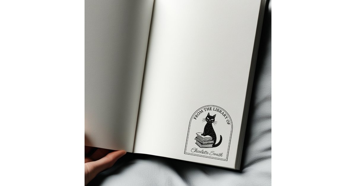 Modern Bookish Cat, Custom Bookplate Rubber Stamp | Zazzle