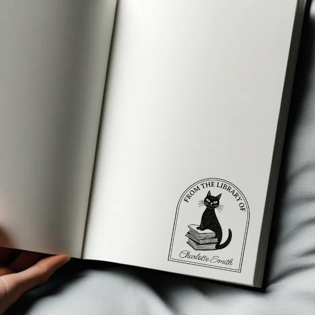 Modern Bookish Cat, Custom Bookplate Rubber Stamp | Zazzle