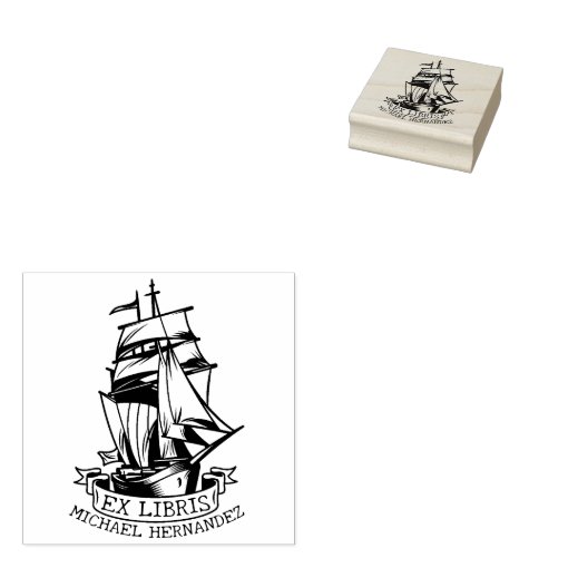 Modern Bookplate Ship Nautical Library Book Rubber Stamp | Zazzle
