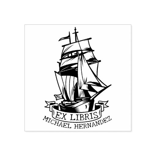 Modern Bookplate Ship Nautical Library Book Rubber Stamp | Zazzle