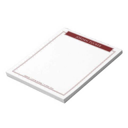 Modern Border Burgundy Red Nameplate School Office Notepad | Zazzle