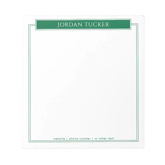 Modern Border Dark Green Nameplate School Office Notepad | Zazzle