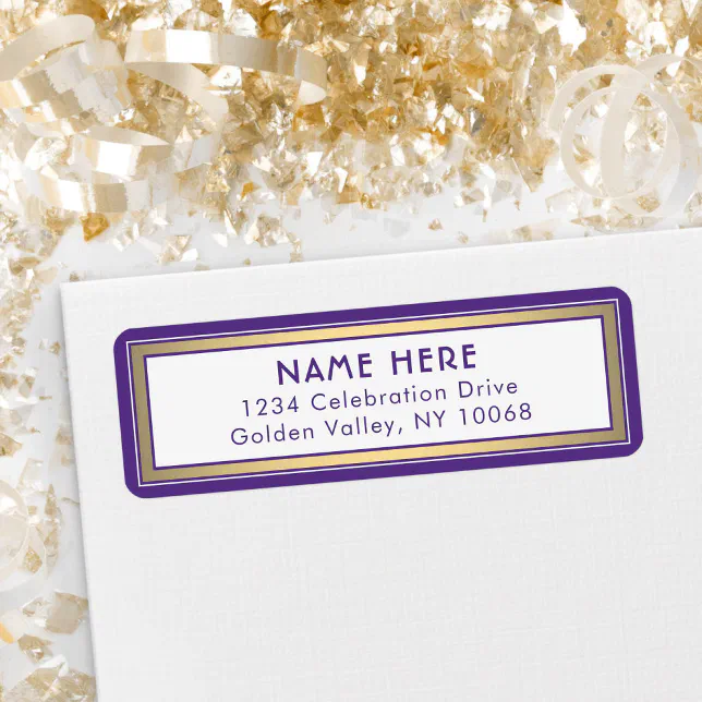 Modern Border Purple Gold & White Return Address Label | Zazzle