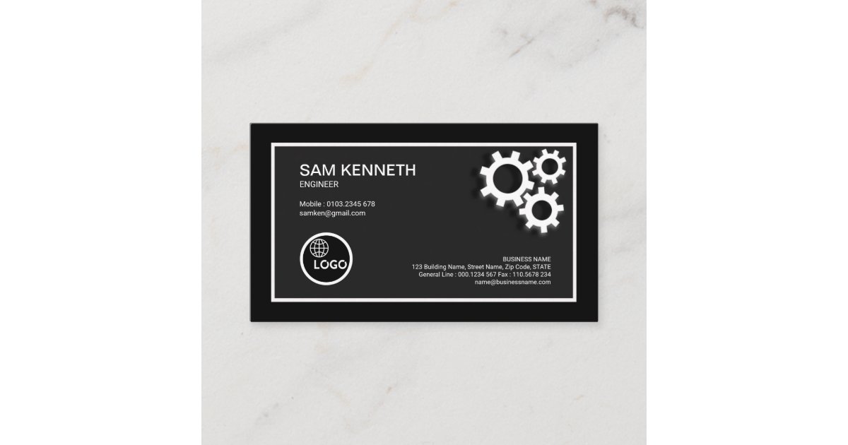Modern Borders Three Gears Engineer Business Card | Zazzle