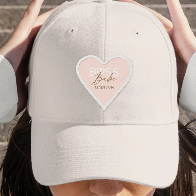 Modern Boss Babe Stylish Script Blush Pink Heart Patch | Zazzle