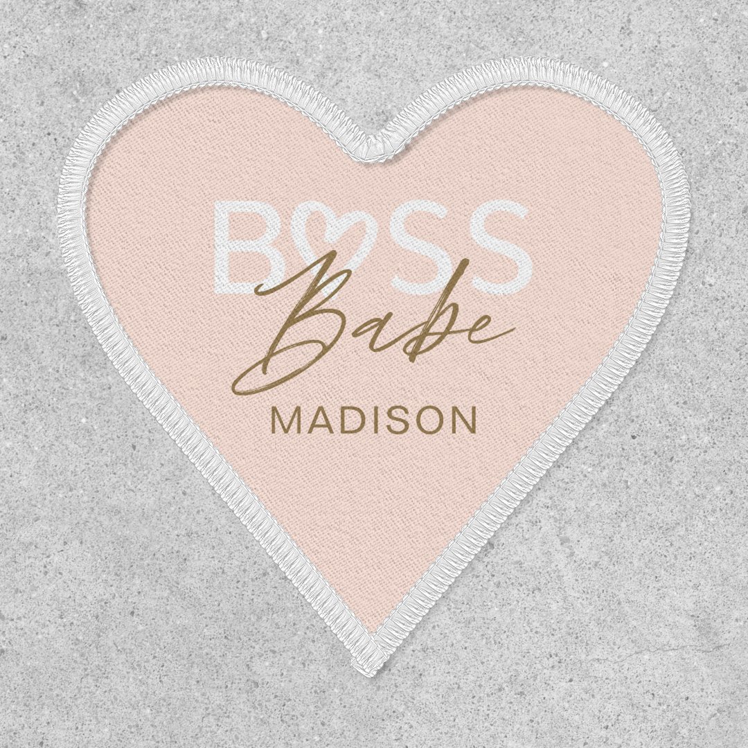 Modern Boss Babe Stylish Script Blush Pink Heart Patch | Zazzle