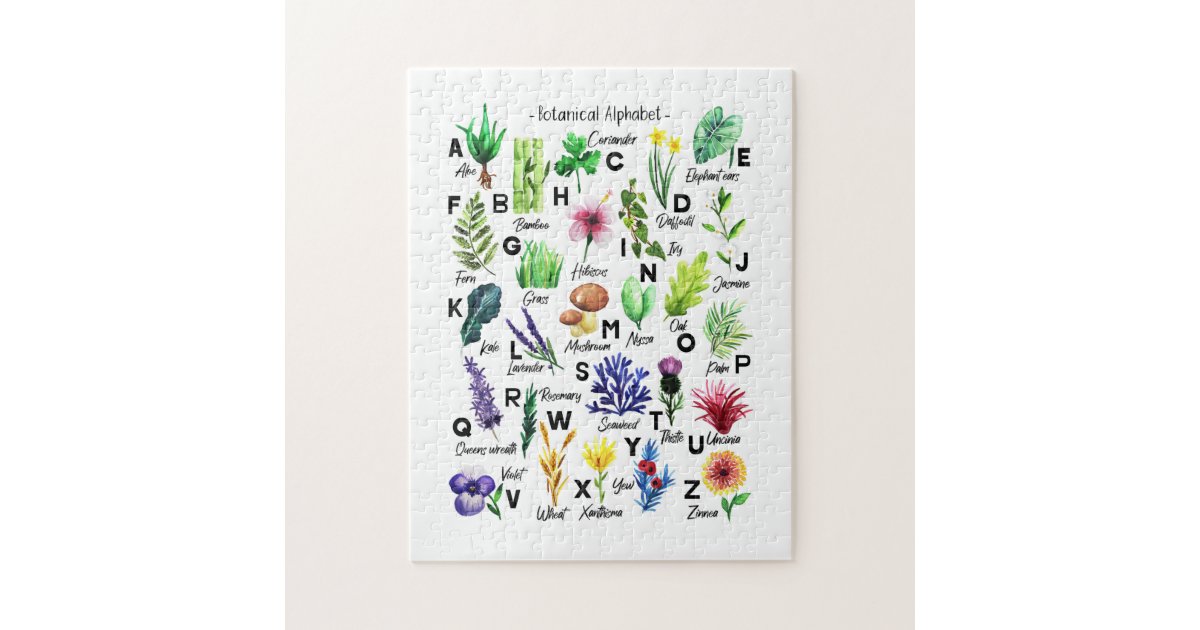 Modern Botanical Alphabet Floral Plants Jigsaw Puzzle | Zazzle