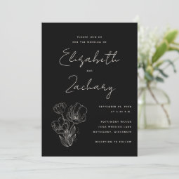 Modern Botanical Black Wedding Invitation | Zazzle