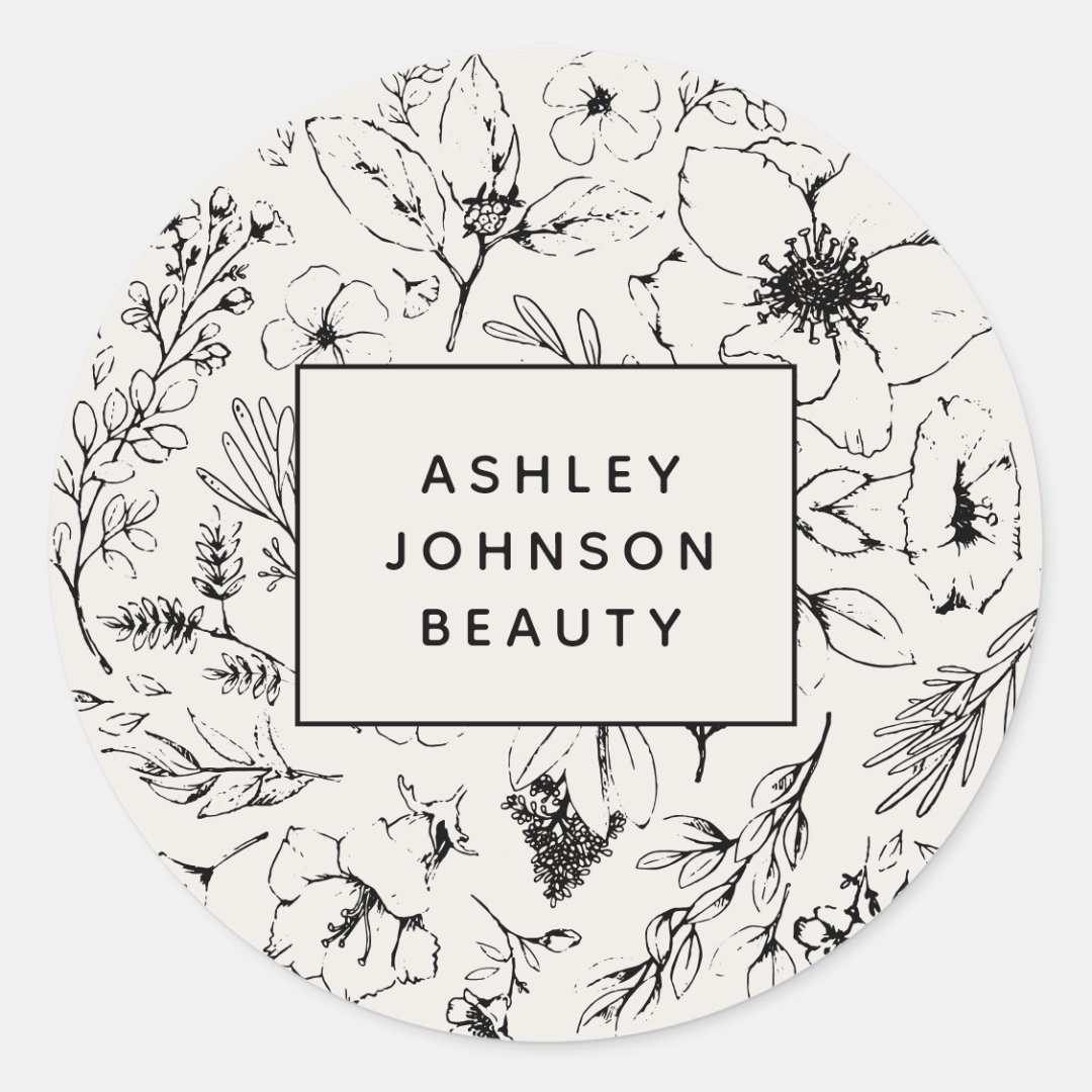 Modern Botanical Blush Pink Floral Business Classic Round Sticker | Zazzle