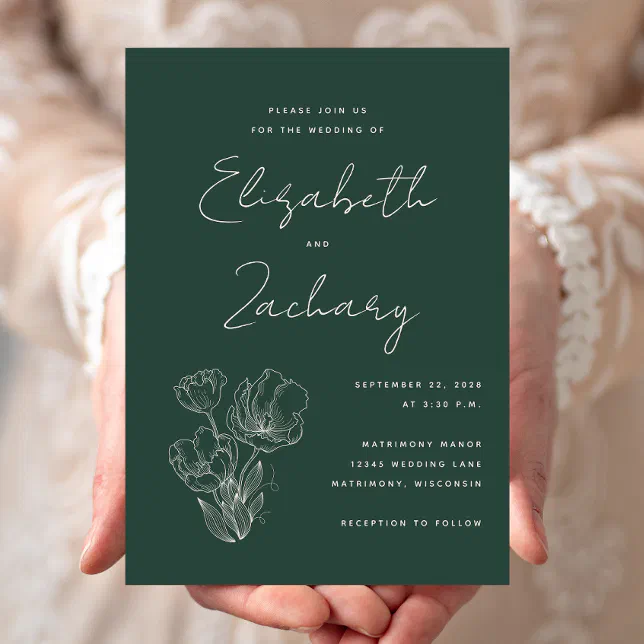 Modern Botanical Dark Green Wedding Invitation | Zazzle