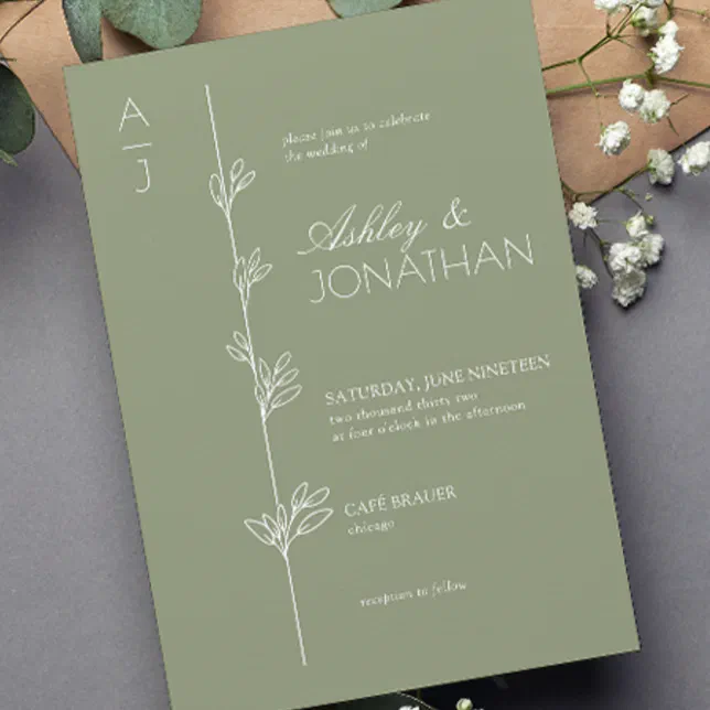 Modern Botanical Divider Sage Green Wedding Invitation | Zazzle