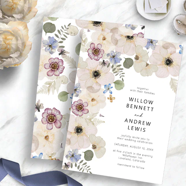 Modern Botanical Floral Boho Wedding Invitation | Zazzle