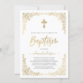 Modern Botanical Gold Baptism Invitation | Zazzle