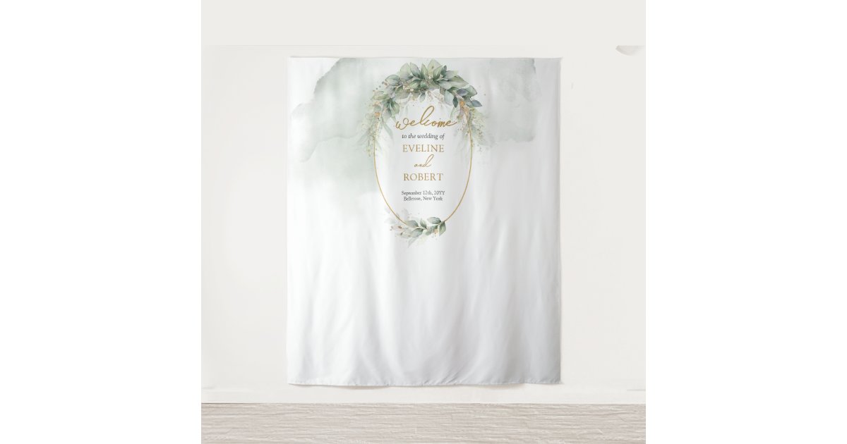 Modern botanical greenery leaf gold oval backdrop | Zazzle