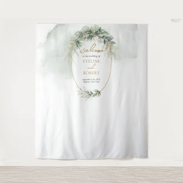 Modern botanical greenery leaf gold oval backdrop | Zazzle