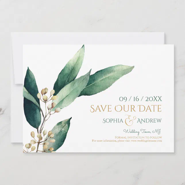 Modern botanical greenery rustic save the date | Zazzle