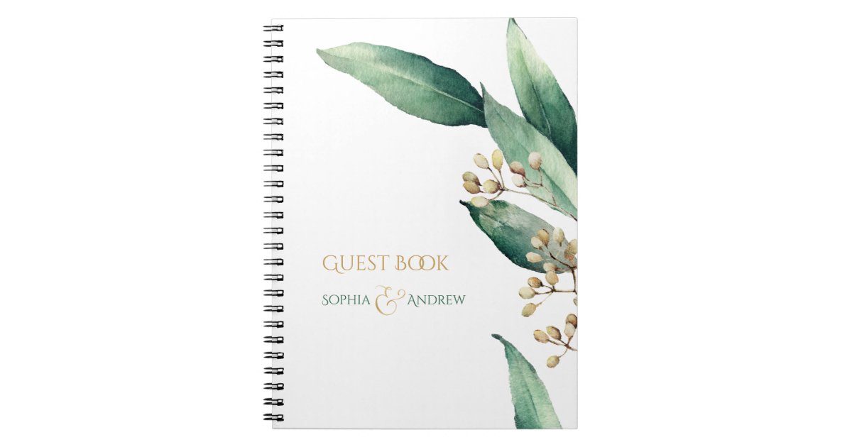 Modern botanical greenery wedding guest book | Zazzle