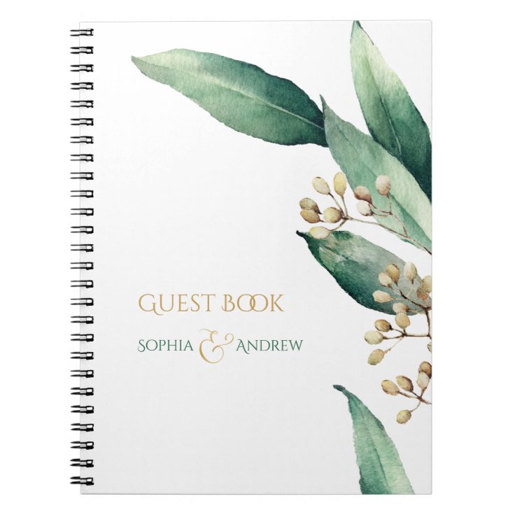 Modern botanical greenery wedding guest book | Zazzle