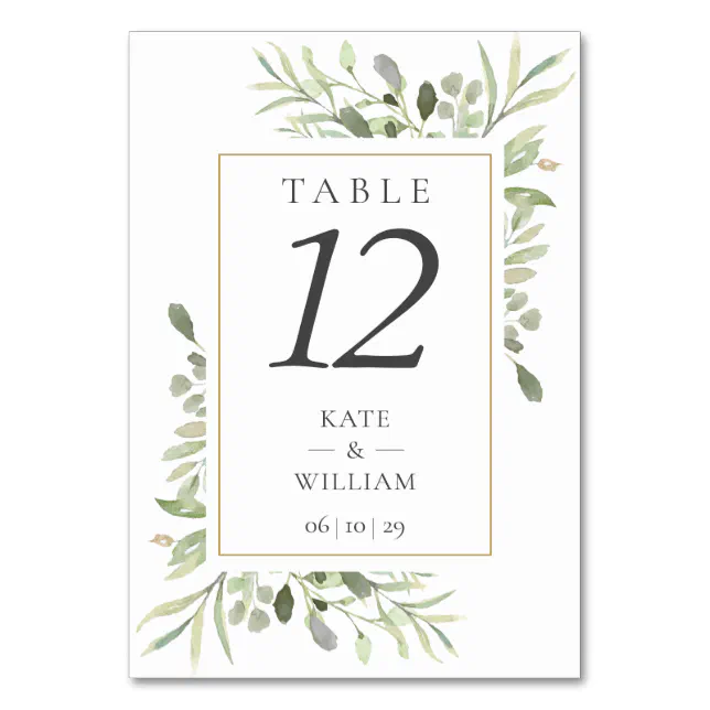 Modern Botanical Greenery Wedding Table Numbers | Zazzle