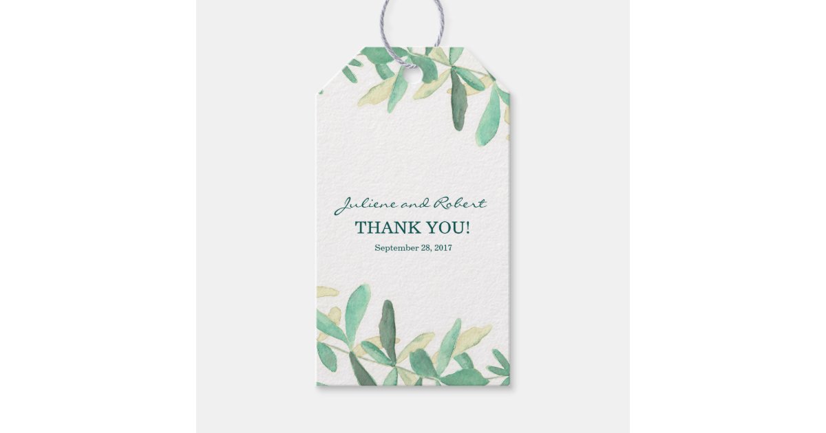 Modern Botanical Greenery Wedding Thank You Gift Tags | Zazzle