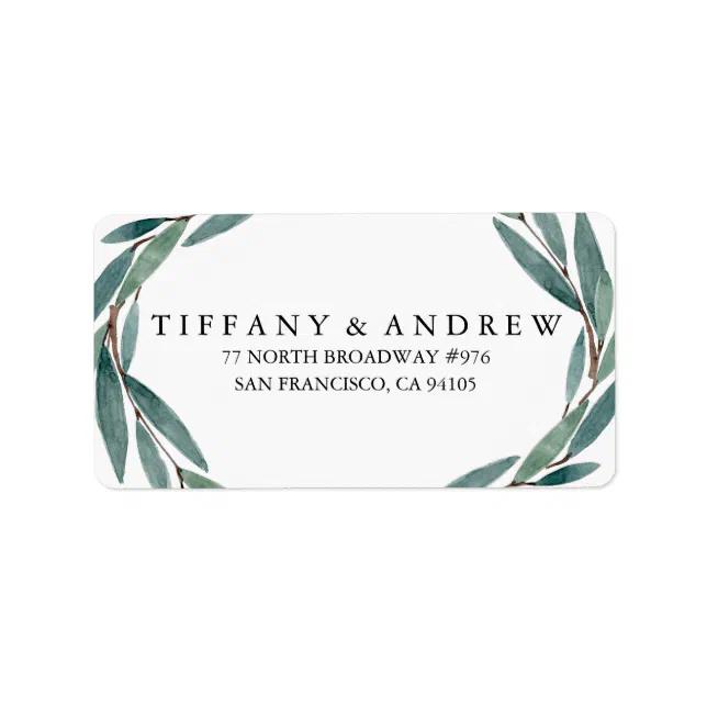 Modern Botanical Leaf Wreath Wedding Address Label | Zazzle