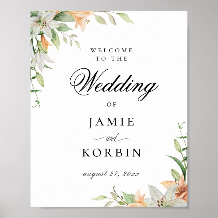 Modern Botanical Lily Floral Wedding Welcome Poster | Zazzle.com