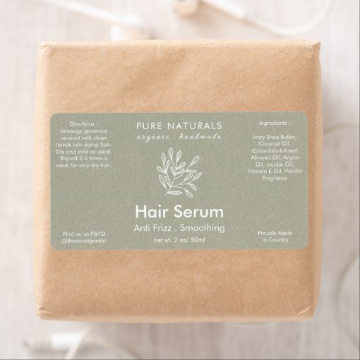 Modern Botanical Neutral Green Natural Product Label | Zazzle