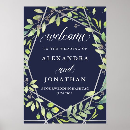 Modern Botanical Silver Look Wedding Welcome Sign | Zazzle.com