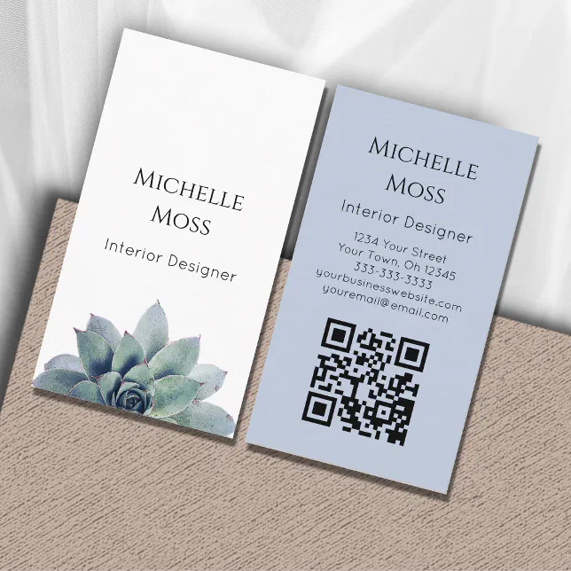 Modern Botanical Succulent QR code Greenery Business Card | Zazzle