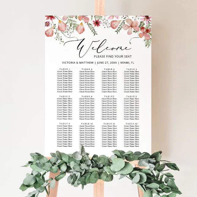 Modern Botanical Wedding Seating Chart Foam Board | Zazzle
