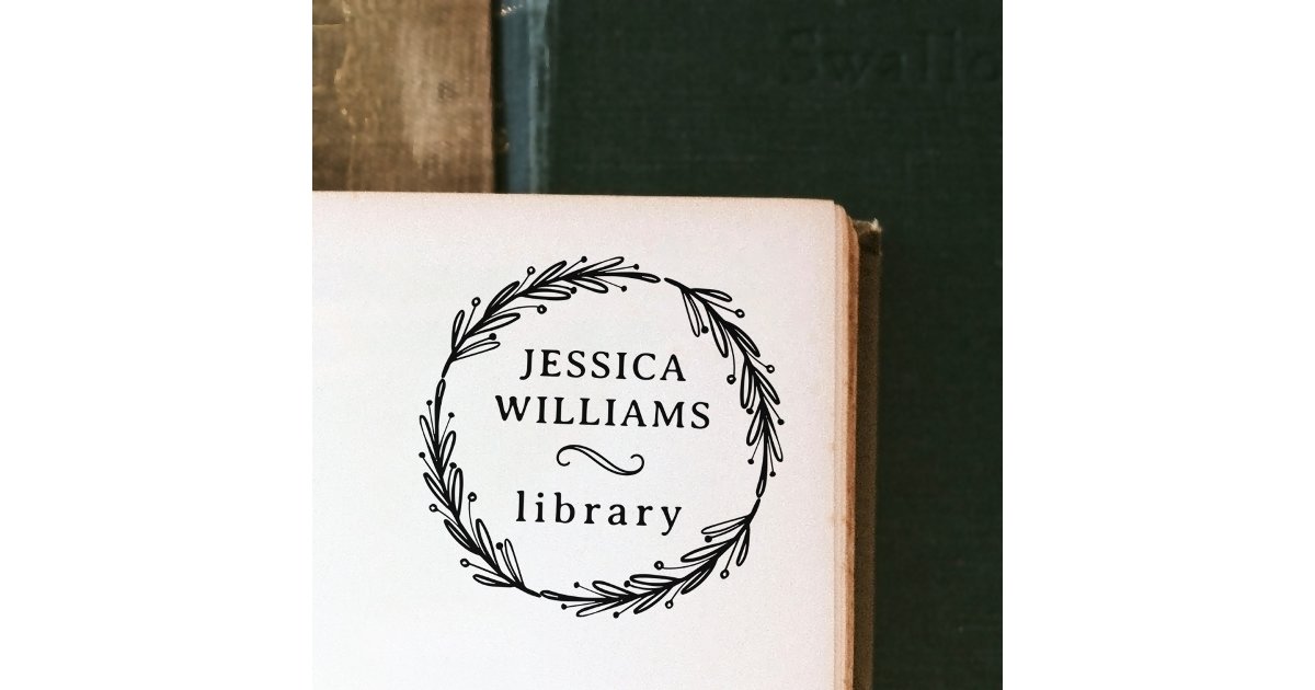 Modern Botanical Wreath Personal Library Bookplate Rubber Stamp | Zazzle