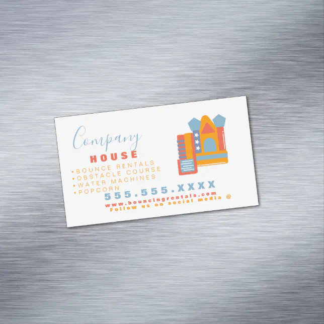 Modern Bounce House Logo Party Carnival Rentals Business Card Magnet ...